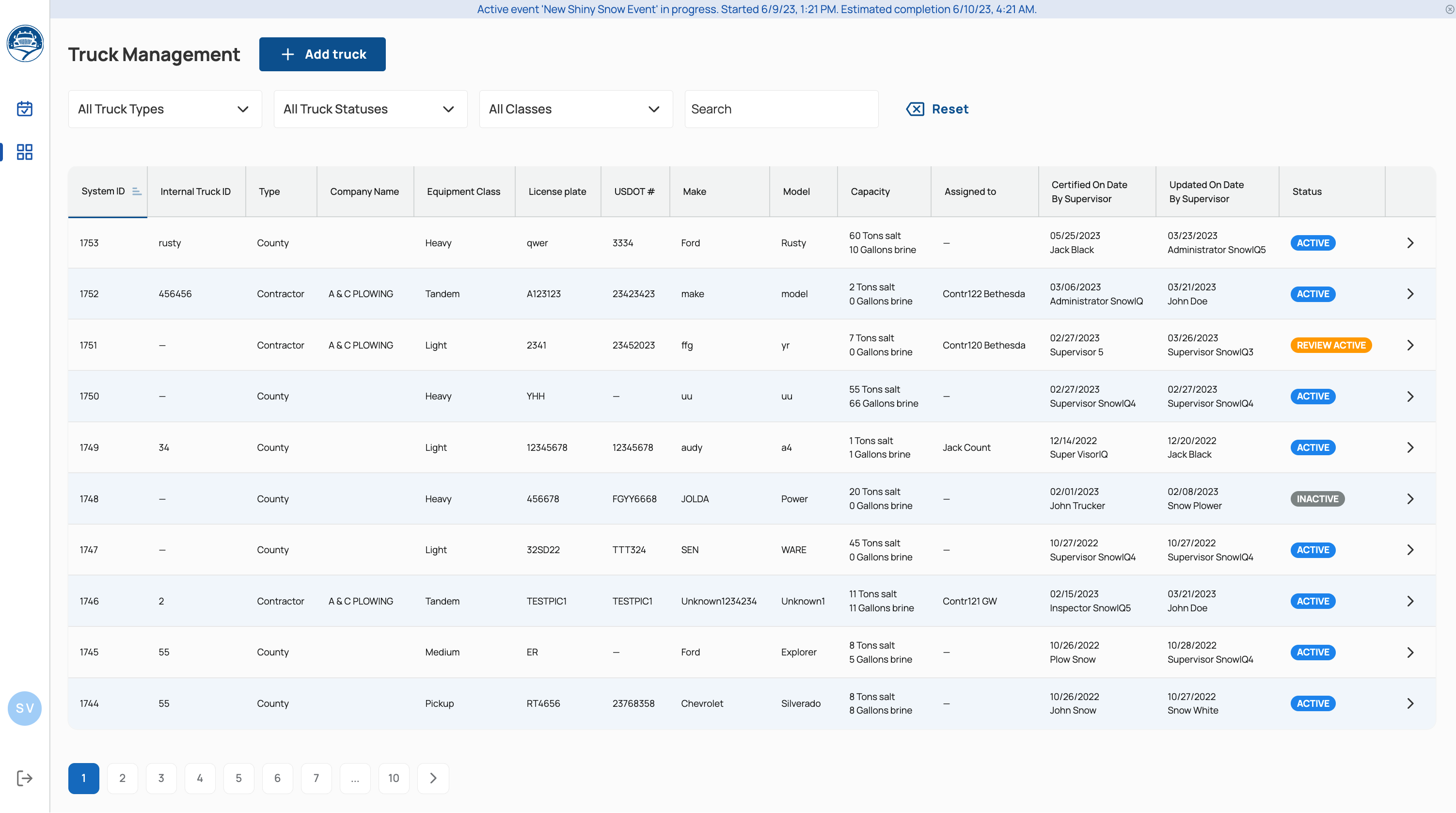Truck Management | SNOWiQ User Manual