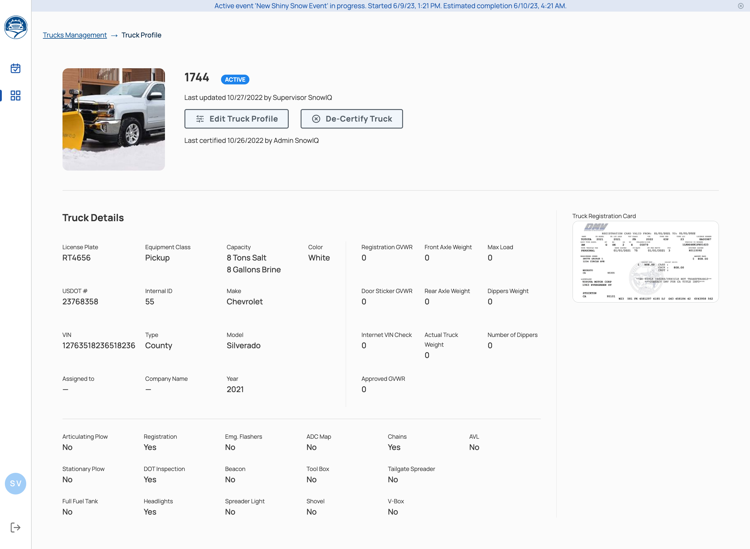 Truck Management | SNOWiQ User Manual
